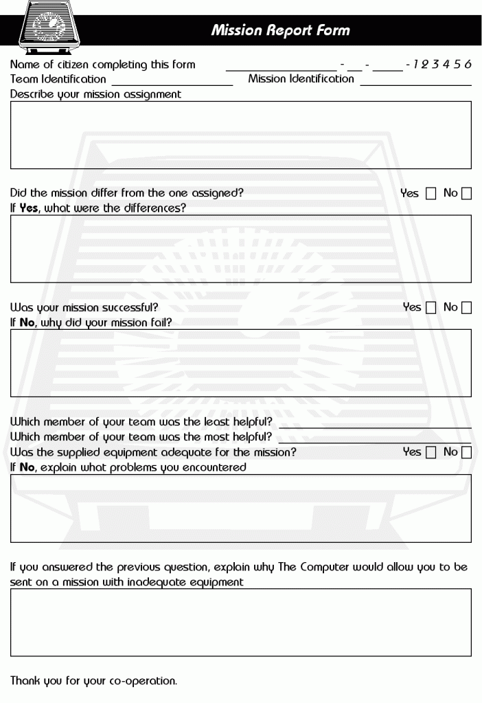 RPG Resources: Paranoia Paperwork – No Rerolls