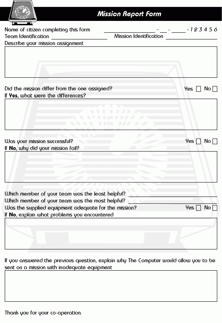 RPG Resources: Paranoia Paperwork – No Rerolls