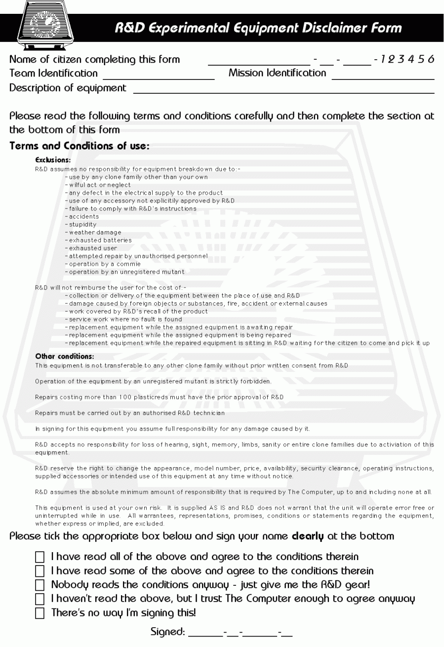 RPG Resources: Paranoia Paperwork – No Rerolls